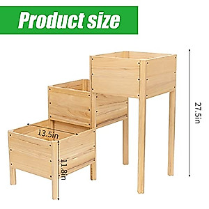 3 Tier Wooden Raised Garden Bed with Legs - Raised Planter Boxes Elevated Planter, Adjustable Mounting Structure for Indoors Outdoors Vegetable Flower Herb Growing Large Space Wood Planting Box