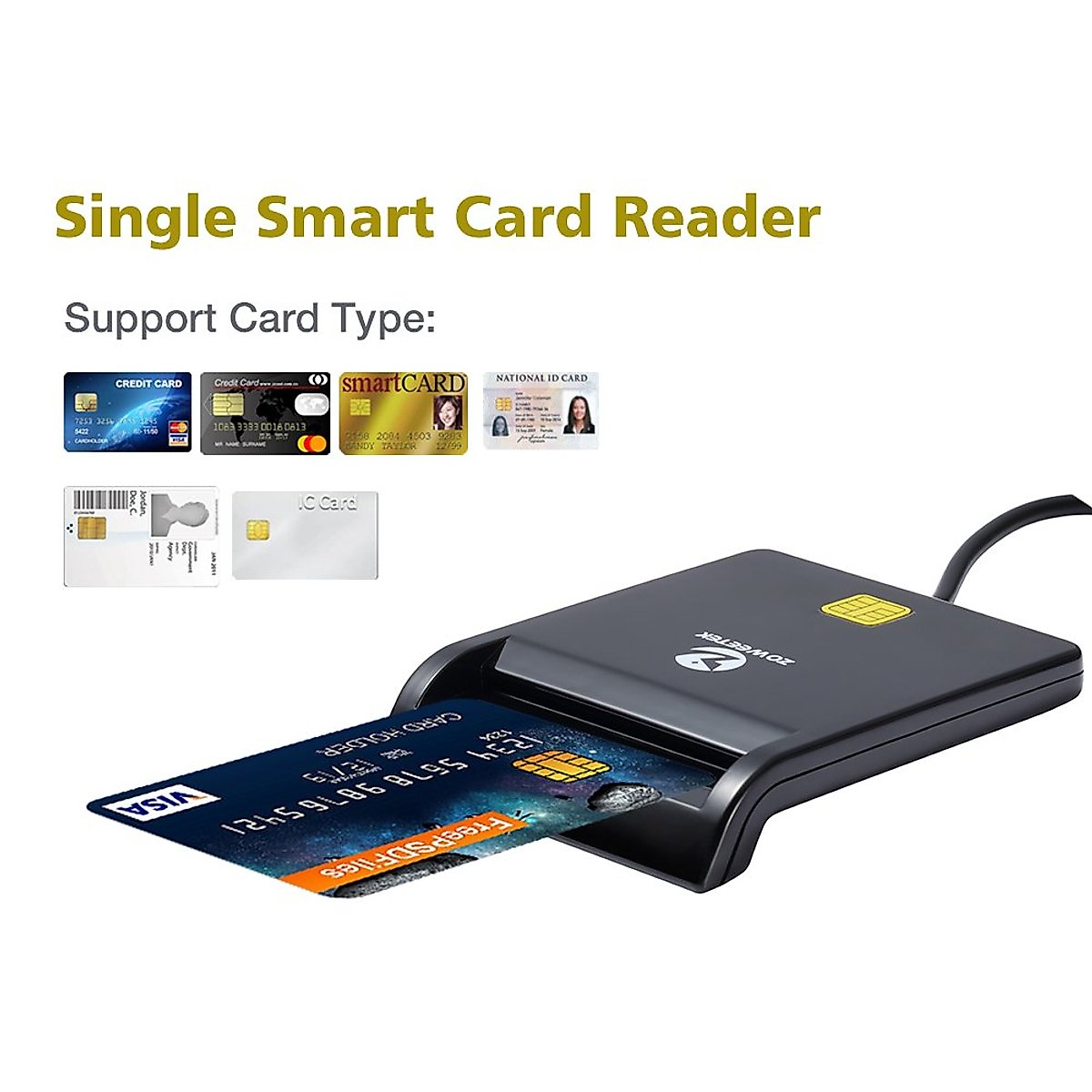 ZOWEETEK CAC Card Reader Military, Smart Card Reader DOD Military USB Common Access CAC, Compatible with Windows, Mac OS and Linux