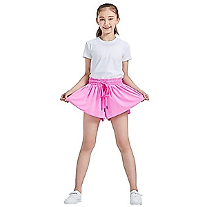 Flowy Girls Shorts Gym Yoga Athletic Workout Running Teens Cheer Dance Women Cute Tennis Skirt Comfy Lounge Preppy Trendy Clothes Summer(Black White hot Pink,2XS)