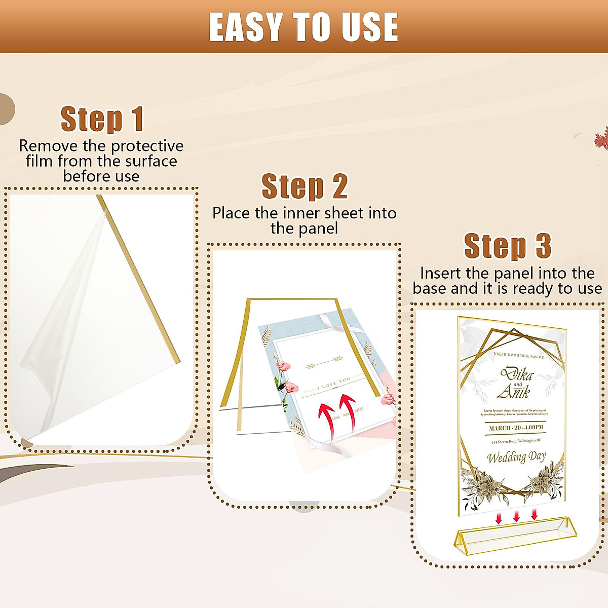 Oungy 6 PCS Acrylic Sign Holder 8.5x11 Gold Picture Frame Double Sided Flyer Holder Table Menu Holder Display Stand for Wedding Table Number Menu Holder