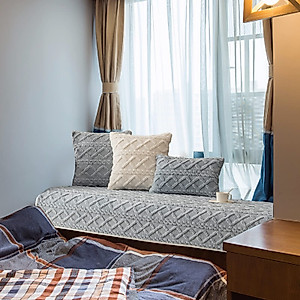 JeogYong Boho Bay Window Cushion Jacquard Pattern Farmhouse Window Seat Cushions Indoor Bedroom Bohemian Decor Soft Plush Non Slip Pads Bay Window Bench Cushions, 27.55 x 59.05 inches, Gray