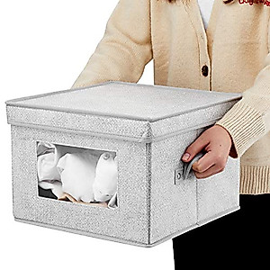 i BKGOO Storage Box with Lid,Fabric Cube Storage Bin,Foldable Clear Window Storage Boxes with Cover for Home Bedroom Closet Office Nursery 4-Pack 12 x 12 x 8.5 inch