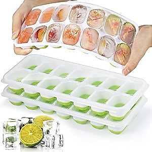 Ice Cube Trays, Easy-Release & Flexible 14-Ice Cube Trays with Spill-Resistant Removable Lid, Ice Trays for Freezer,Silicone Ice Cube Tray,Super Easy Release Stackable BPA Free for Drinks & Cocktail