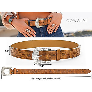 XuoAz Women Vintage-Western PU Leather Rhinestone-Buckle-Belt Cowgirl Bling-Diamond Country Waist Belts(for 33" to 38" Waist)