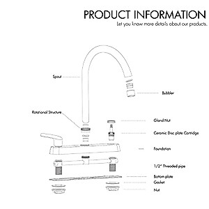SOLVEX 2 Handle Kitchen Sink Faucet, Matte Black High Arc 360 Swivel Stainless Steel Pipe 3 Hole Kitchen Faucet, Commercial Modern Chrome Kitchen Sink Faucet, SP-80066-N