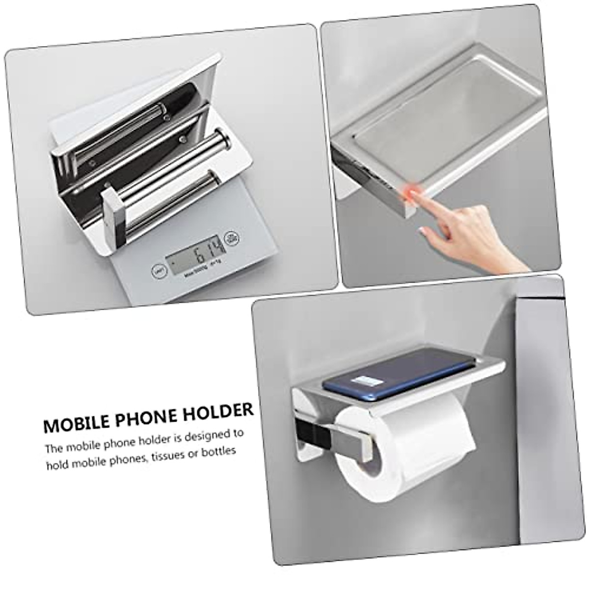 DOITOOL 1pc Paper Towel Holder Toilet Tissue Holder Toilet Stand Stainless Steel Paper Towel Holder Self Adhesive Toilet Paper Dispenser Toilet Tissue Dispenser Holder Shampoo Stand Silver