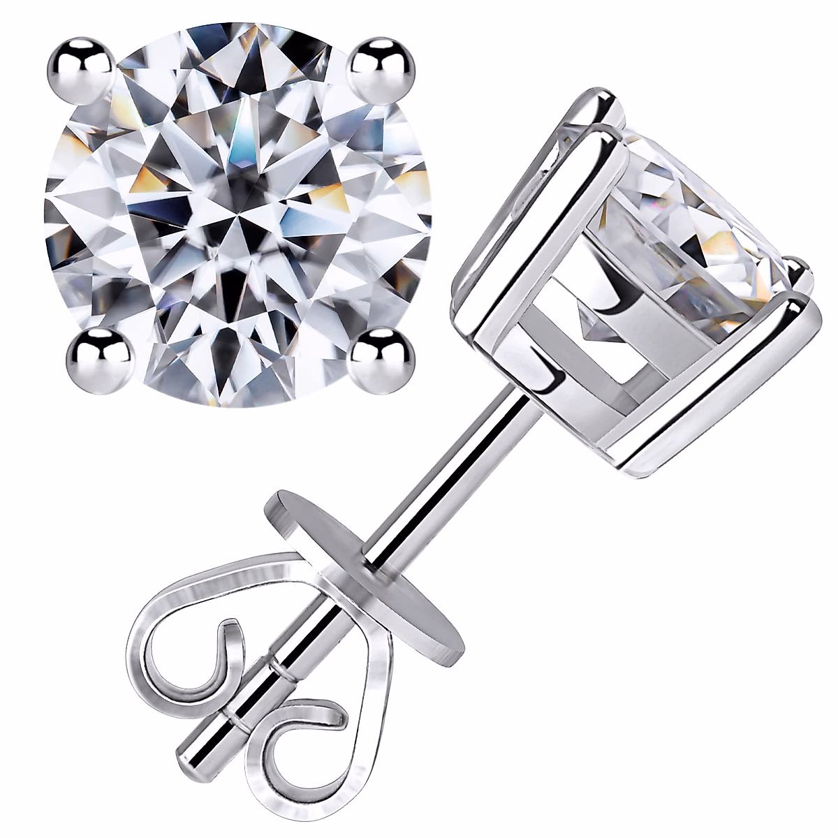 Moissanite Stud Earrings for Women Men, Nickel Free S925 Sterling Silver Hypoallergenic Earrings, 1ct - 2ct D Color VVS1 Clarity Brilliant Round Cut Lab Created Diamond Earring Set Promise Birthday Christmas Gift (Classic 4 prong, 2 carats-(1ct*2)-6.5mm,