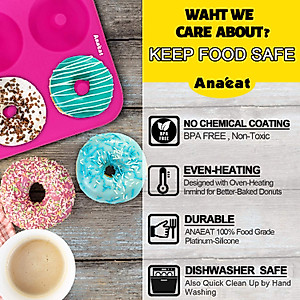 Anaeat 3 Pack Donut Pan Silicone Baking Mold, Just Pop Out! Non-Stick Doughnuts Baking Pans BPA Free for 6 Full-Size Donuts, Muffin, Cake Biscuit Bagels - Oven & Dishwasher Safe (Multicolor)