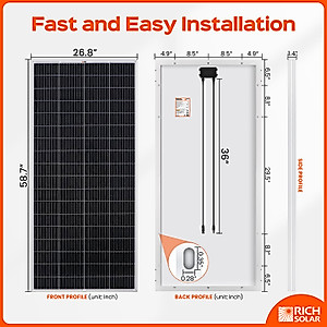 RICH SOLAR 200 Watt 24 Volt 9BB Cell Monocrystalline Solar Panel High Efficiency Solar Module for RV Trailer Camper Marine Off Grid