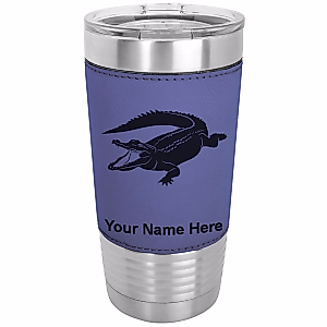LaserGram 20oz Vacuum Insulated Tumbler Mug, Alligator, Personalized Engraving Included (Faux Leather, Dark Purple)