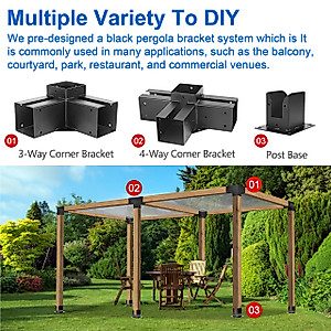 Wood Pergola Kit Bracket 4x4 – Stainless Steel 3-Way Pergola DIY Corner Bracket kit for 4x4 Wooden Beams for Gazebos, Patio Pergolas, Sheds, Black Finish (2 Pack)