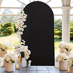 6.6FT Black Arch Cover, Spandex Fitted Black Wedding Arch Stand Covers Round Top Chiara Backdrop Cover for Birthday Party Ceremony Banquet Decoration