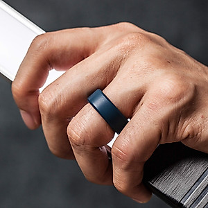 ThunderFit Silicone Rings for Men, Flat Top Angled Edge Rubber Wedding Bands 9.8mm Wide 2mm Thick - 1/4/7 Variety Multipack (Dark Blue, Dark Green, Black, Dark Grey - Size 9.5-10 (19.8mm))