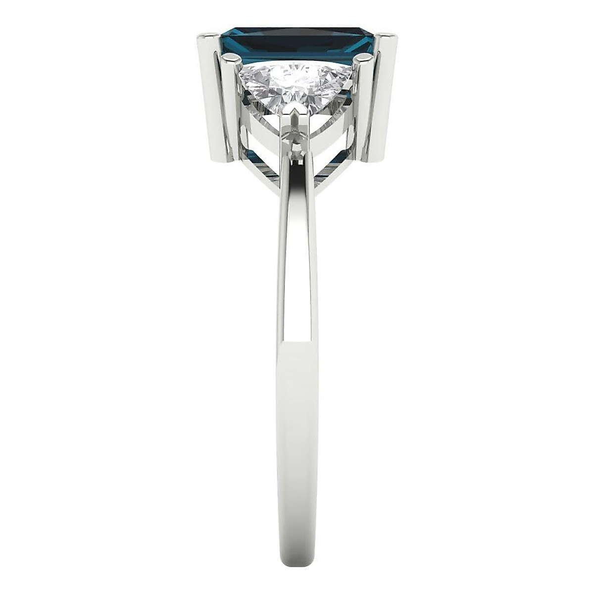 Clara Pucci 2.97ct Emerald Trillion cut 3 stone Solitaire Natural London Blue Topaz gemstone designer Modern Ring 14k White Gold