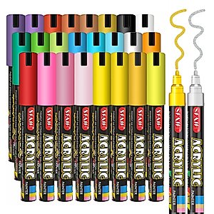 SFAIH Acrylic Paint Markers Pens - 24 Colors 3mm Medium Drawing Markers for Art Supplies, Graffiti Markers, Fabric Paint, Rock Painting, Art Markers for Kids Artists Adults - Large Ink Capacity