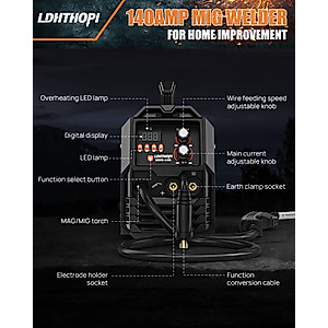 LDHTHOPI 140A MIG Welder, 4-in-1 Flux Core/Solid Wire/Lift TIG/Stick Welder, 110V Gas/Gasless Welder Machine for Home, Car, Yard, Workshop, Farm