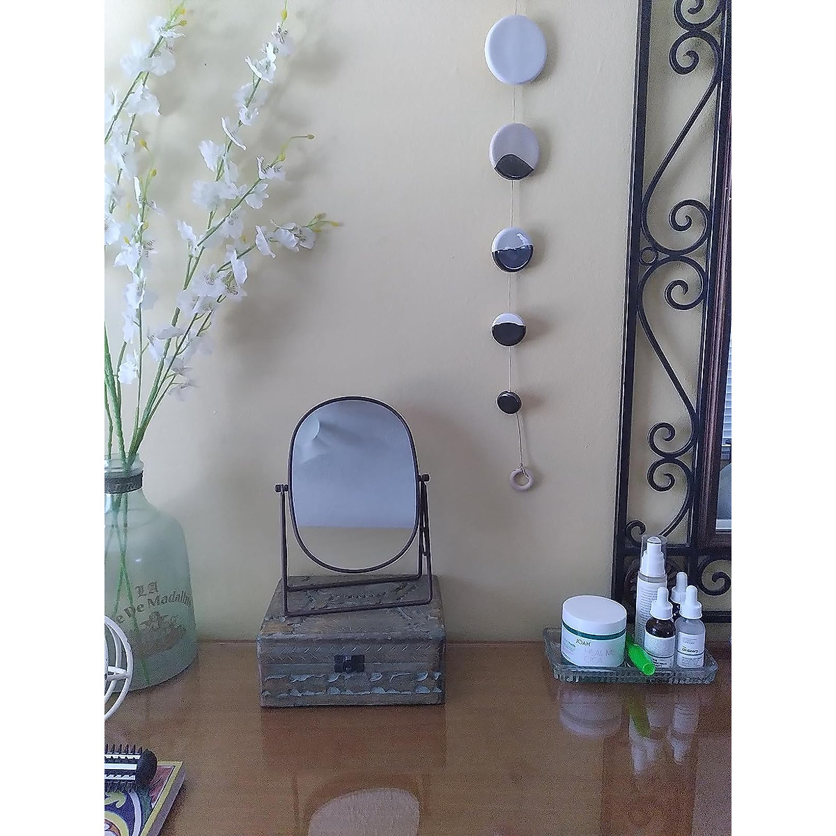 JOYOEIKON Classic Dual Sided 5X and 1X Magnifying Makeup Mirror and Tabletop Standing 360° Rotation Vanity Mirror,Desktop Cosmetic Mirror (Matt Black)