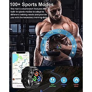 PODOEIL Military Smart Watch for Men with Bluetooth Calling, 108 Sports Modes Activity Tracker Watch for iPhone Samsung Android, 1.39" HD Smartwatch with Health Monitor Sleep Monitor (Black)