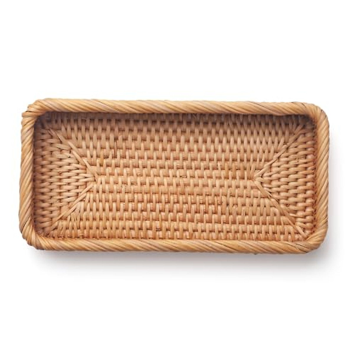 Rattan Bathroom Vanity Trays Toilet Tank Baskets Long Narrow Hand Towel Storage Basket for Storage, Decorative (Natural 10.2 x 4.9 x 1.8 inch)
