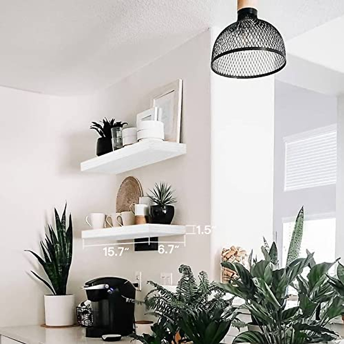 QEEIG White Floating Shelves Bathroom Wall Shelf Over Toilet Bedroom Kitchen Living Room Modern Decor Small 16 inch Set of 2 (008-40W)