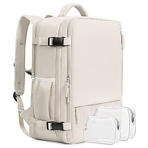 Travel Backpack, Large Carry On Backpack, Personal Item Travel Bag, Airline Approved 17.3 Inch Laptop Backpack,College Weekender Business Hiking Bag, Beige