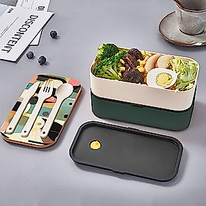 Mid-Century Modern Art Cat Adult Lunch Box, Bento Box, With Cutlery Set Of 3, 2 Compartments, Rectangular, Lunch Box For Adults