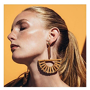 Fashion Wood Dangle Earrings Fan-Shaped Bamboo Needle Earrings Bohemian Personality Jewelry for Women Mother's Day Gift
