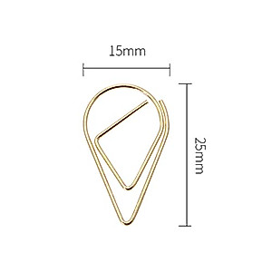 ibasenice Water Drop Paper Clips - 100 Pcs Gold Paper Clips/Metal Paper Clip Holders/Bookmarks Water Drop Shape Gold Paper Clips for Books, Memos, Paper, Posters, Photos