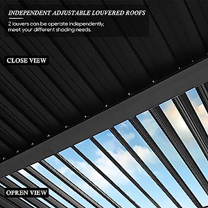 ONLYCTR Outdoor Louvered Pergola 10'×10', Aluminum Louvered Pergola, Aluminum Outdoor Deck Gazebo with Adjustable Roof, for Garden, Patio, Backyard, lawns, Beach (10' × 10', Black)