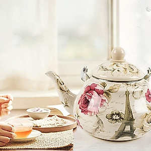 YARDWE Vintage Enamel Tea Kettle, 2. 5l Enamel Teapot Floral Enamel Tea Kettle Enamel Teapot Tea Kettle for Stove Top