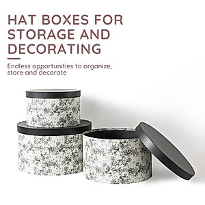 Soul & Lane Floral Hat Round Boxes with Lids - Set of 3: Nesting Cardboard Hat Storage, Large Black Print Hat Cases, Round Decorative Keepsake Boxes, Stacking Paper Mache Craft Boxes