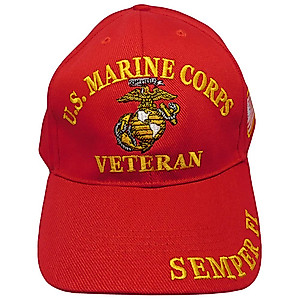 Marine Corps Veteran EGA Semper Fi Red Cotton Adjustable Embroidered Baseball Hat Cap Officially Licensed CP00313