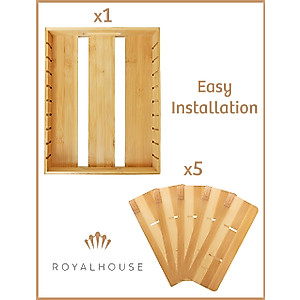 RoyalHouse Bamboo Food Container Lid Organizer with Adjustable Dividers, Box for Kitchen Storage And Organization