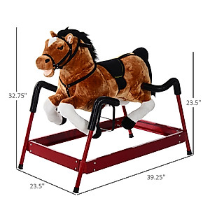 Qaba Durable Plush Toddlers Spring Rocking Horse, Bouncing Rocker Toy with Realistic Sounds