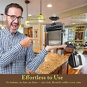 Airtight Coffee Canister with scoop, Stainless Steel Vacuum Coffee canister for Ground Coffee with Anti-Slip Base, Date Tracker Lid and Coffee Container for Cround Coffee Canister, Tea, Sugar, 21OZ