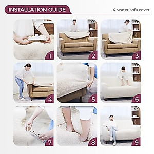 PAULATO BY GA.I.CO Sofa Slipcover - Stretch Sofa Cover - 4 Seater Couch Protector Cover for Pets and Kids - Shiny Soft Velvet Couch Slip Cover - Easy to Clean Sofa Slipcovers - Fuco Velvet - Navy Blue