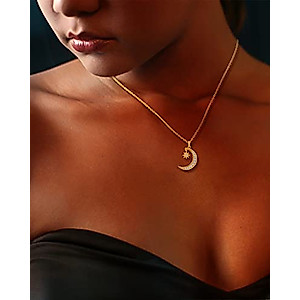 ASGEMSFJ Moon Star Necklace for Women Man, 14K Yellow Gold Plated Moon Pendant Dainty Trendy Chain Necklace Jewelry Gift for Women (yellow gold)