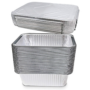 Diplastible Oblong Disposable Aluminum Pans with Lids - 20 Pack - 8.5 x 6 x 2.5 in 5-lb Pan with Foil Covers Perfect for Baking Cooking Food and Storage Container