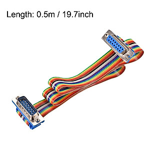 uxcell IDC Rainbow Wire Flat Ribbon Cable DB15 Male to DB15 Female Connector 2.54mm Pitch 19.7inch Length
