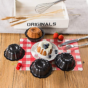 Webake Mini Cake Pan Nonstick Fluted Cake Pan 4 Inch Carbon Steel Baking Cup Mold for Buntcake, Bavarois, Brownie, Cupcake, Pudding Canele, Pack of 4
