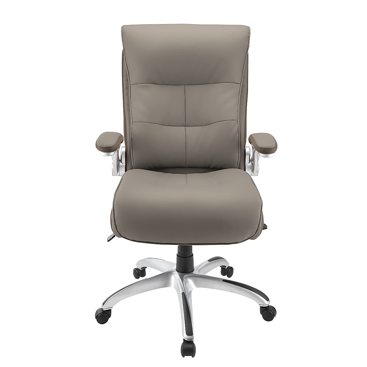 Realspace® Ampresso Big & Tall Bonded Leather High-Back Chair, Taupe/Silver