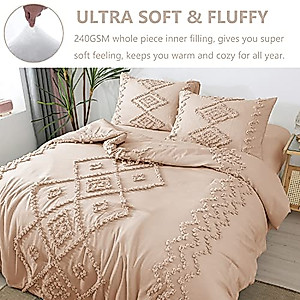 PERFEMET Beige Cream Comforter Set for King Size Bed - 3 Pieces Tufted Boho Farmhouse Bedding Set, Geometric Fluffy Rustic Bed Set for Bedroom