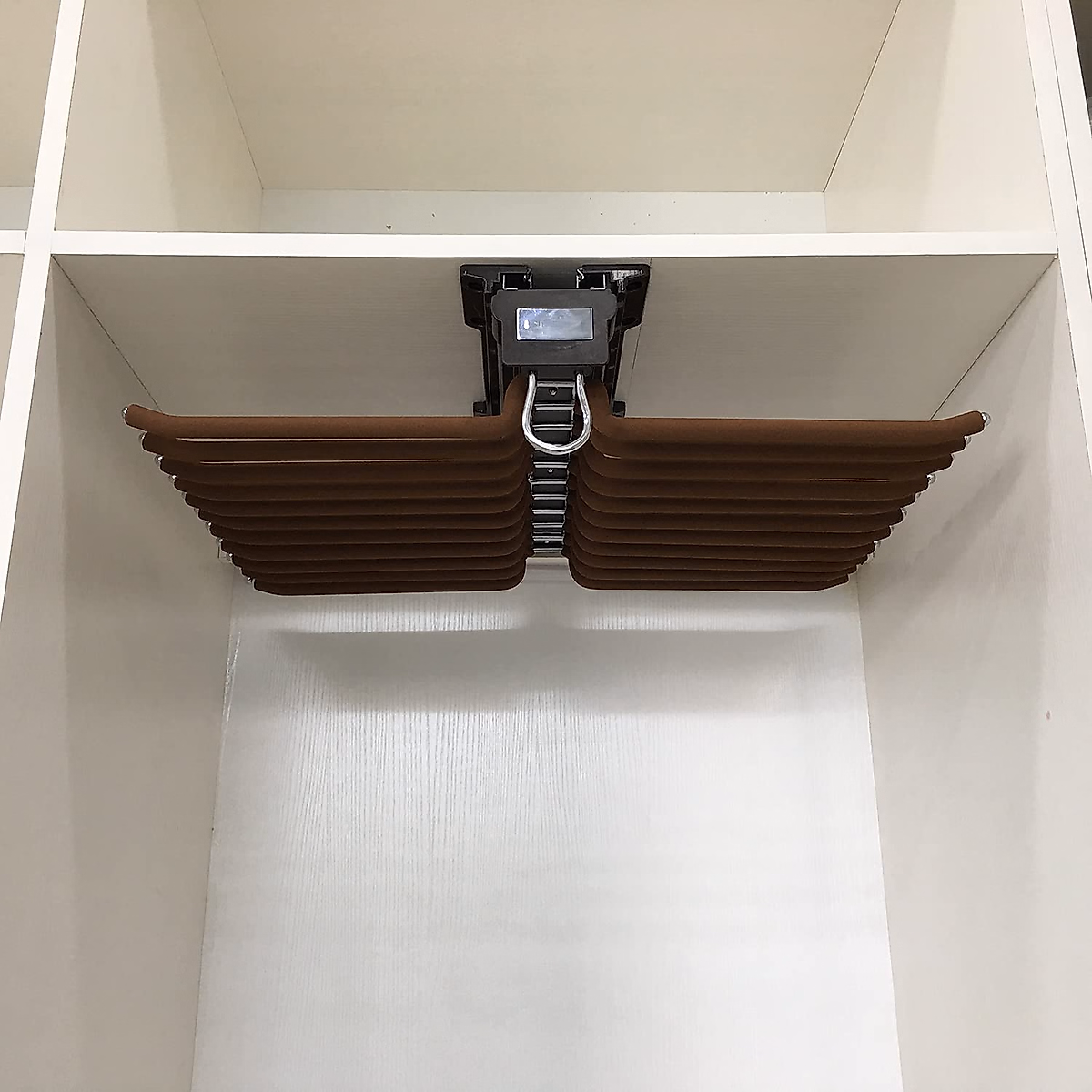 MYOYAY Pull Out Trousers Rack 22 Arms Steel Pull Out Pants Rack Pants Hanger Bar Clothes Organizers for Closet for Space Saving and Storage Maximum Load 33lbs Beige 23.4x18x5.7inch