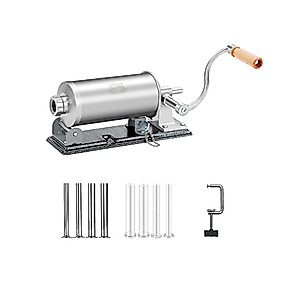 MZTOGR Sausage Stuffer - Stainless Steel Homemade Manual Sausage Maker Horizontal Meat Filling Kitchen Machine, Packed 8 Stuffing Tubes (2.5LBS)