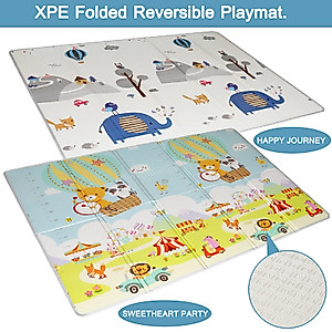 LuckyDove Baby Play Mat,Reversible Foldable Playmat,Portable Extra Large Thick Foam Crawling playmat for Infants,Babies,Toddlers,Indoor Outdoor Use,BPA Free Play Mat for Baby(with Travel Bag),78"*71"