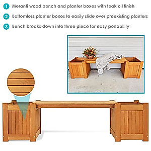 Sunnydaze 68-Inch Meranti Wood Outdoor Planter Box Bench with Teak Oil Finish