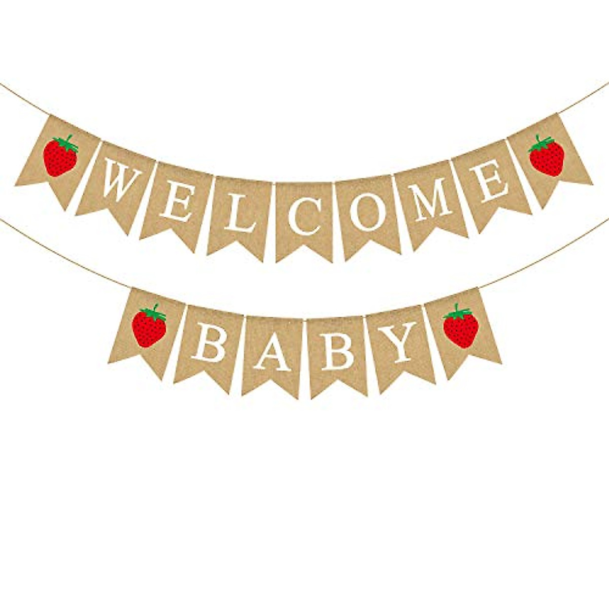 Rainlemon Jute Burlap Welcome Baby Banner with Strawberry Baby Shower Party Bunting Garland Decoration