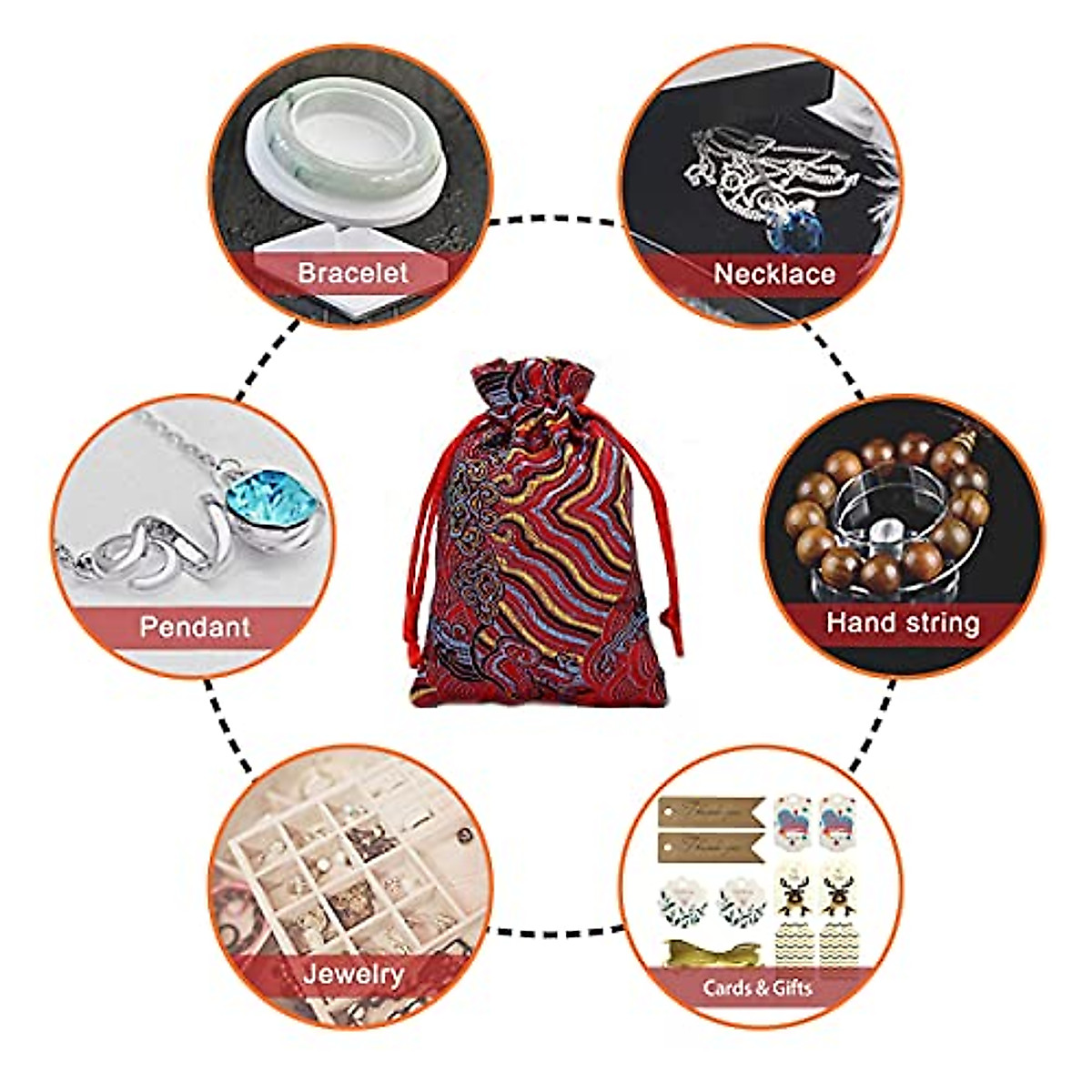 Tloml WU 20 Pcs Silk Brocade Drawstring Jewelry Bag Gift Pouch Value Set for Wedding Party Favors, Drawstring Coin Purse Embroidered Sachet Candy Chocolate Bag for Christmas New Year Birthday Party (4x5.5 inch)