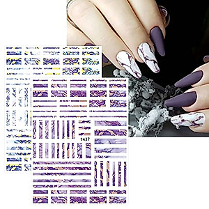 JMEOWIO 12 Sheets Marble Nail Art Stickers Decals Self-Adhesive Pegatinas Uñas French Tip Wave Line Nail Supplies Nail Art Design Decoration Accessories