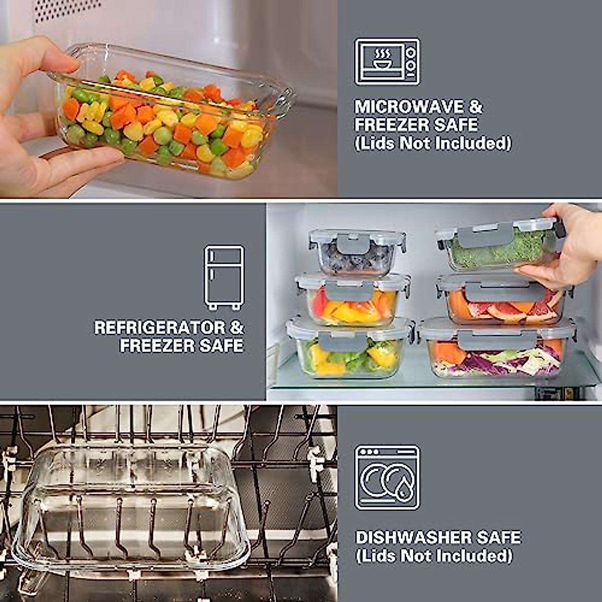 Moretoes Glass Food Storage Containers with Lids, 9pcs, Meal Prep, Glass, Airtight, Leakproof Containers Set, Safe Home Container